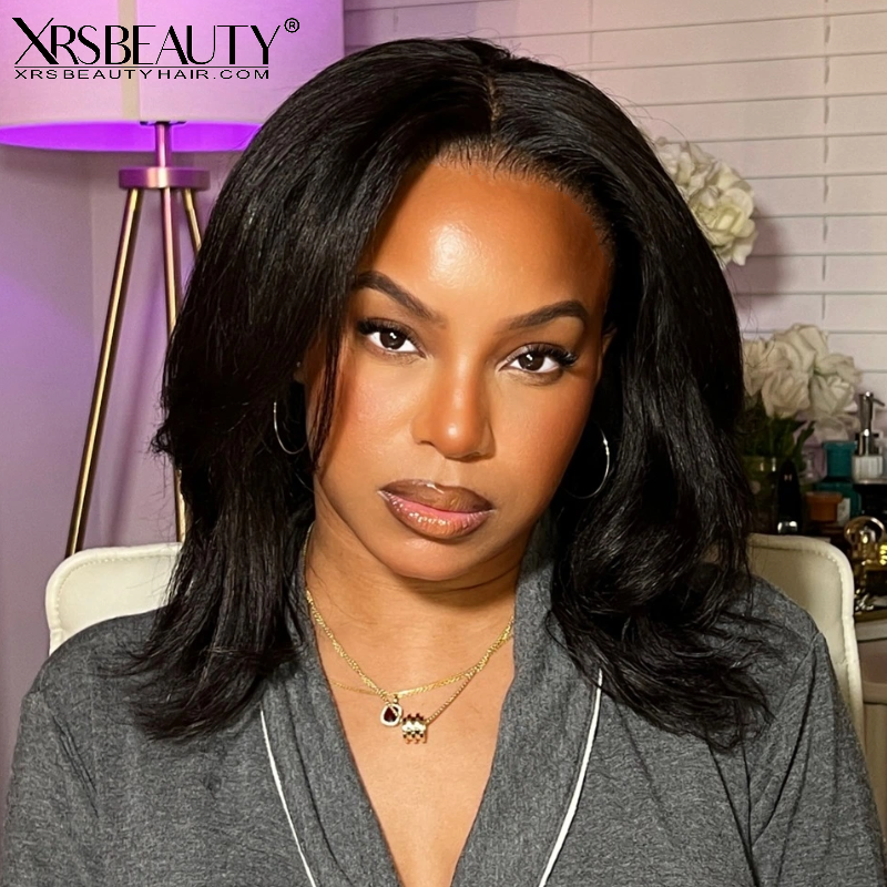 Real Human Hair HD Full Lace Wig Kinky Straight Clean Hairline Knots ...